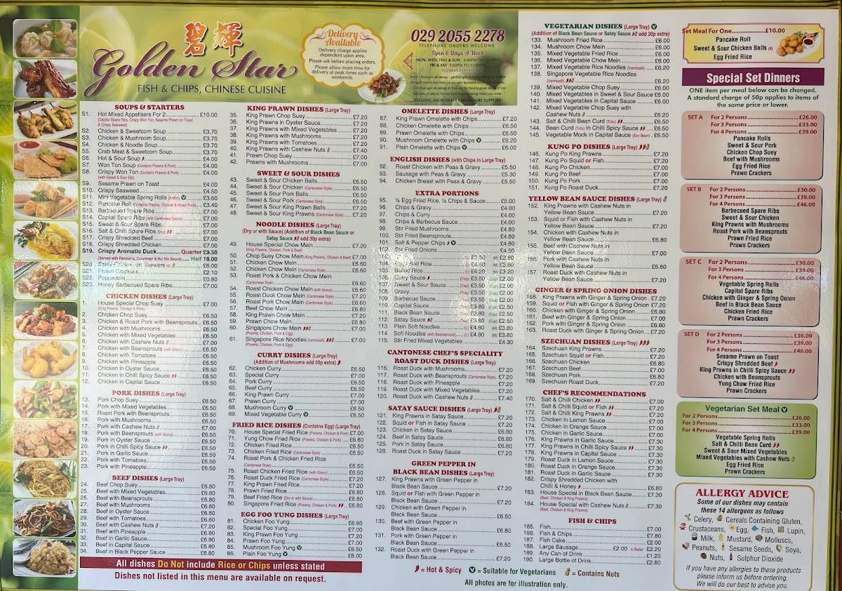 Menu at Golden Star Cardiff restaurant, Cardiff, 48 Waungron Rd