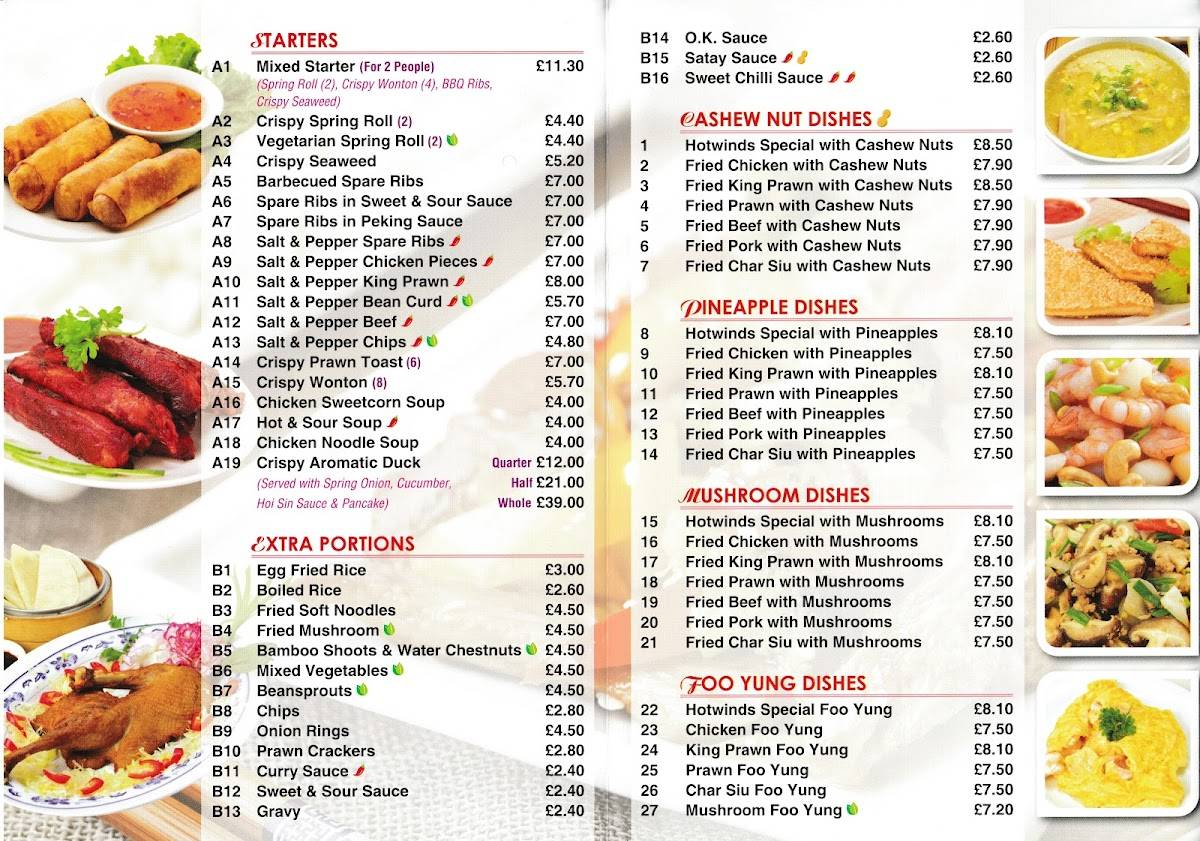 Menu at Hotwinds Chinese Takeaway fast food, York