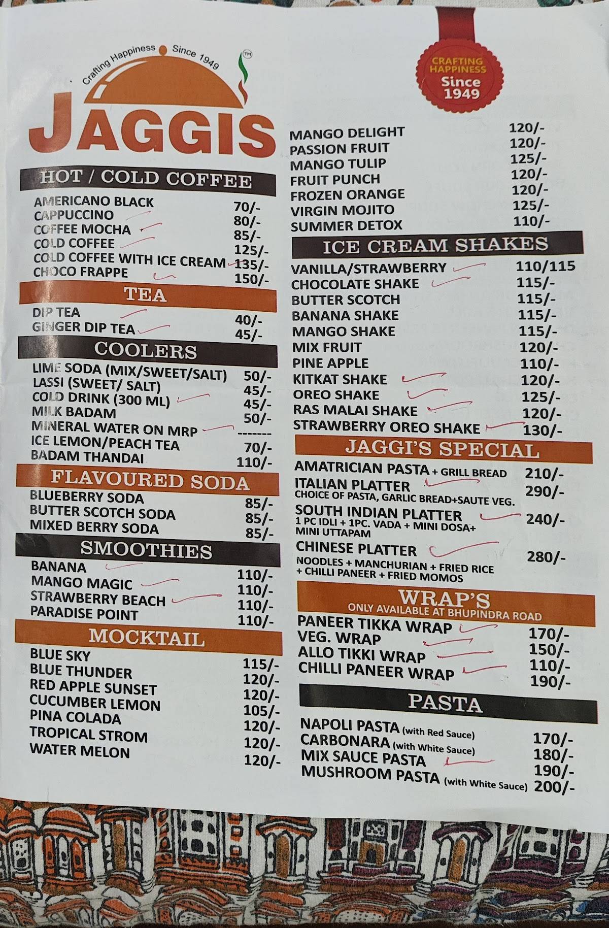 Menu at Jaggis, Patiala, Bhupindra Rd