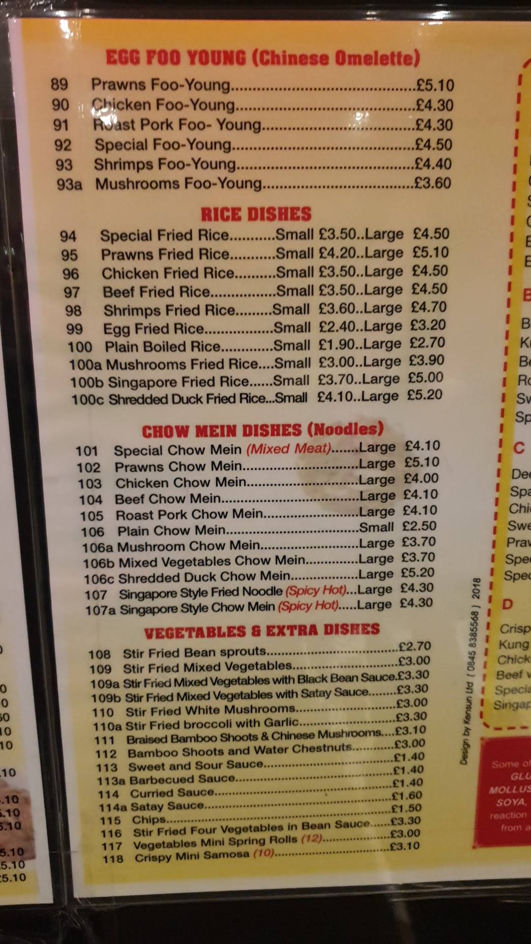Menu at Joy Hing Chinese Takeaway fast food, Poole