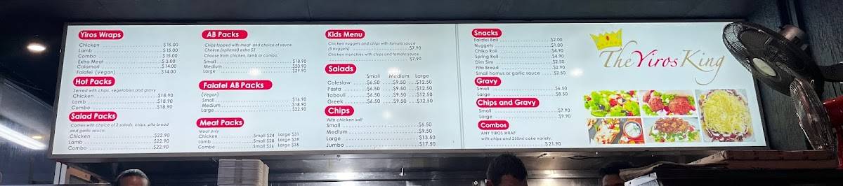 Menu at The Yiros King fast food, Old Reynella