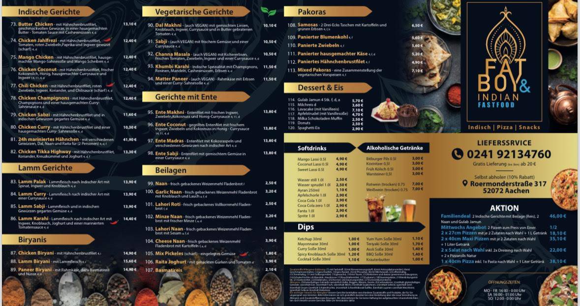 Menu at Fat Boy Pizza & Indisch food, Aachen