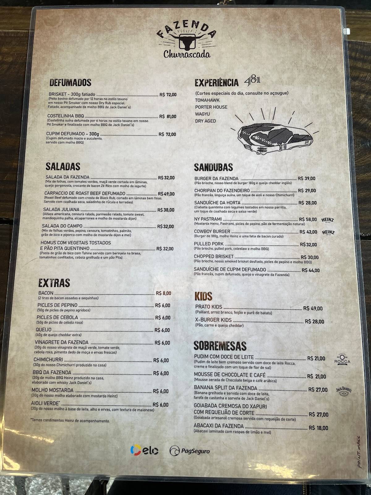 Menu em Fazenda Churrascada churrascaria, São Paulo, Av. Morumbi