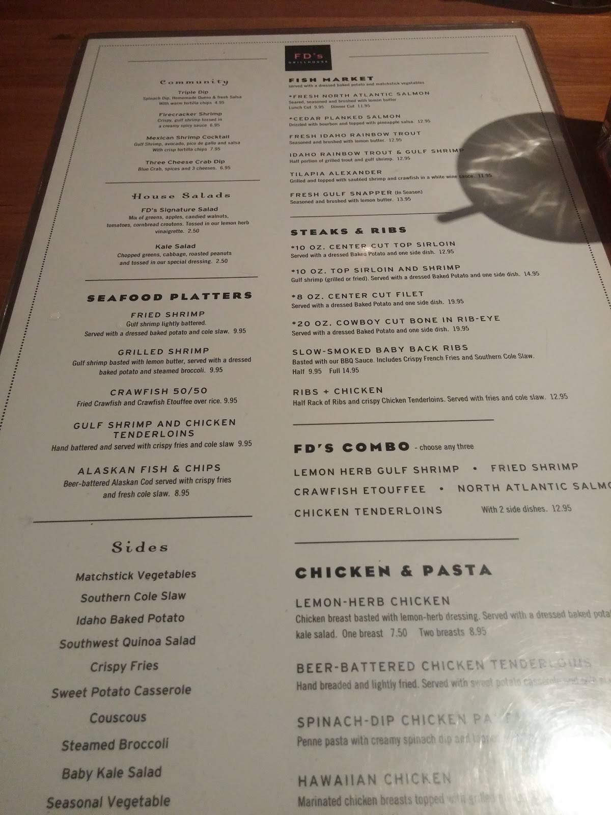 Menu at FD's Grillhouse steakhouse, Tyler, S Broadway Ave #494