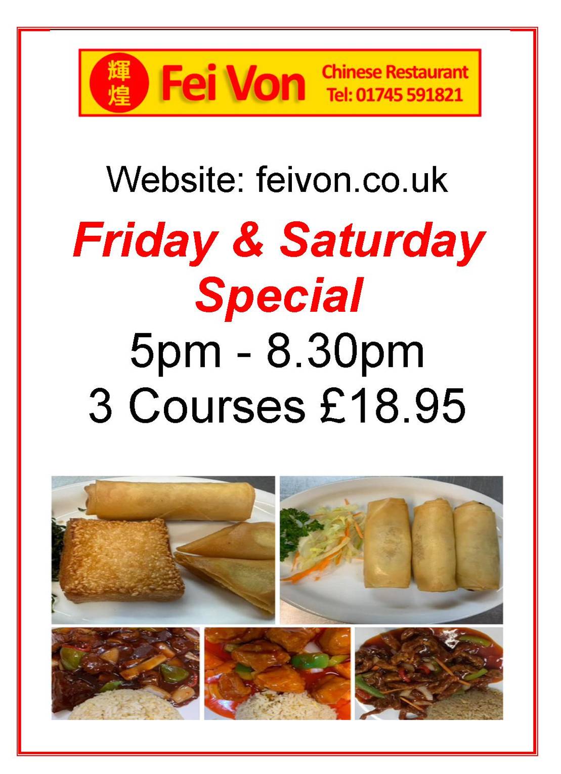 Menu at Fei Von restaurant, Rhyl