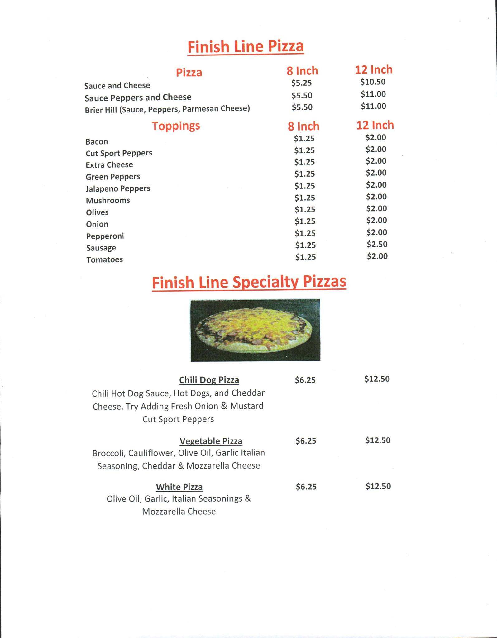 Menu at Finish Line Bar & Grille, Lowellville