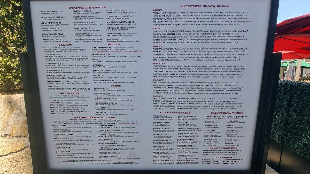 Menu at Finney's Crafthouse - Westlake Village pub & bar, Westlake ...