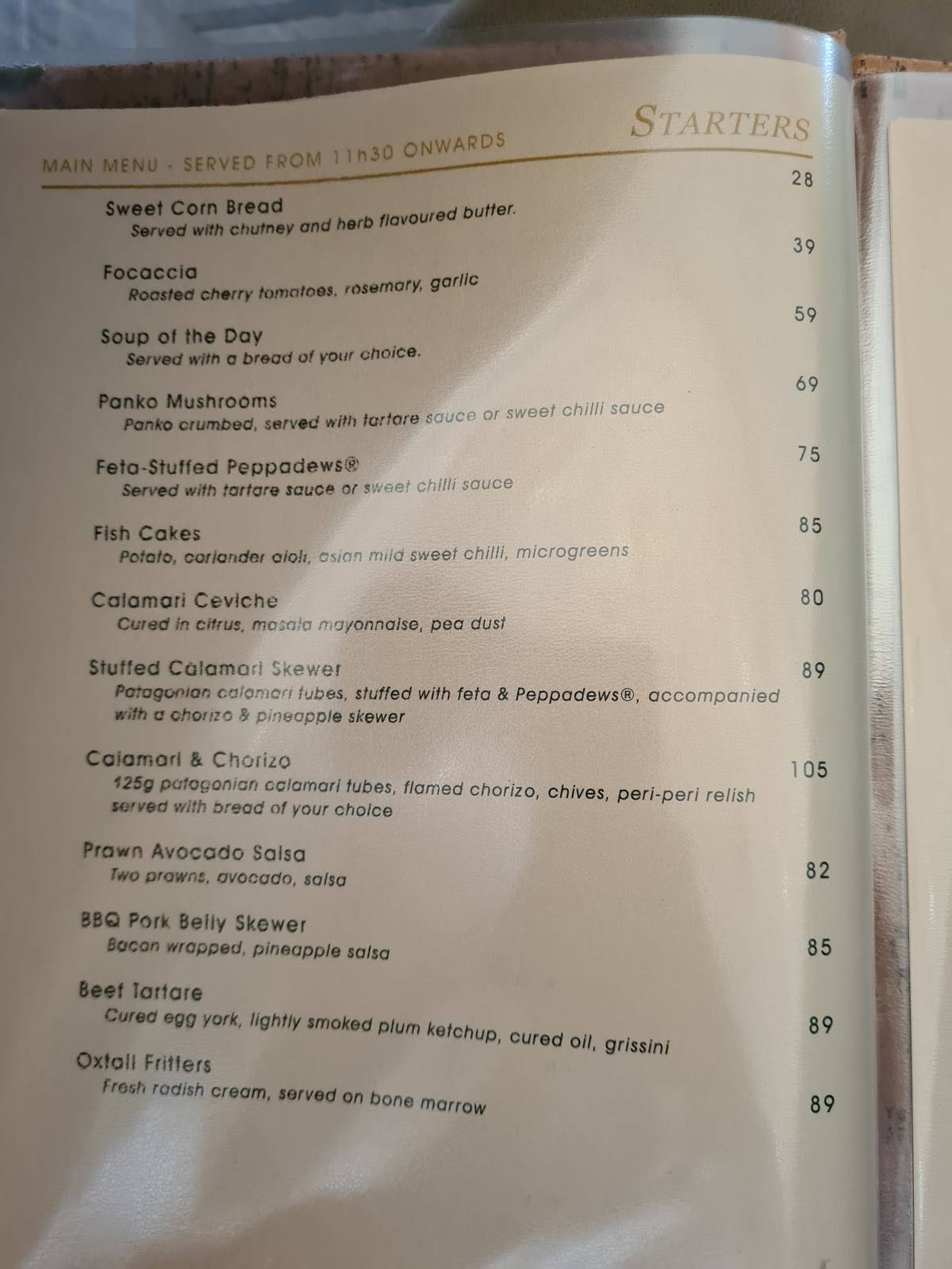 Menu at Fire & Vine restaurant, Pietermaritzburg, Athlone Circle