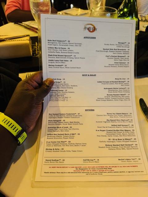 Menu at Firefly restaurant, Panama City Beach