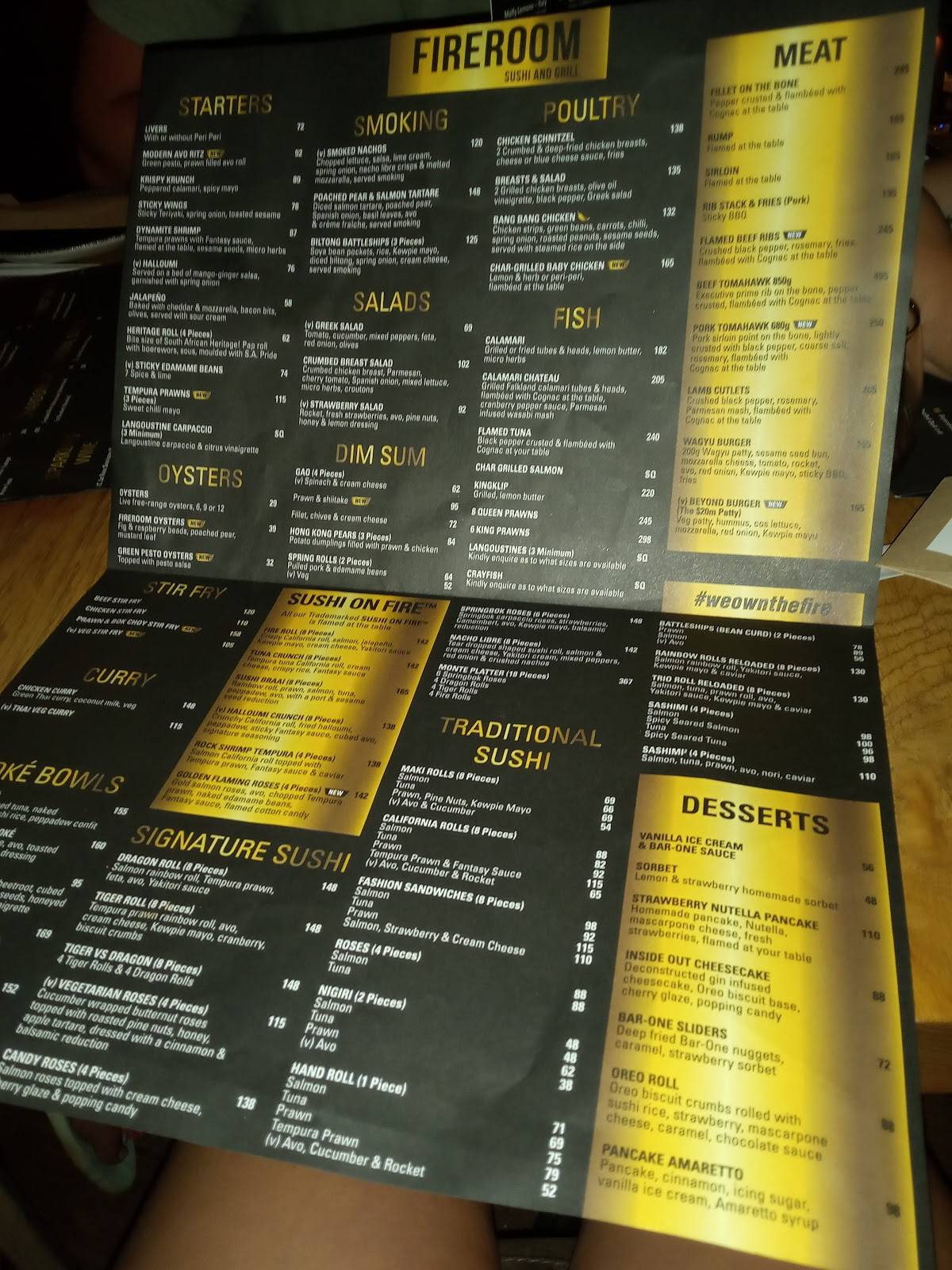 Menu at Fireroom Montecasino restaurant, Randburg, no. 64 Montecasino ...