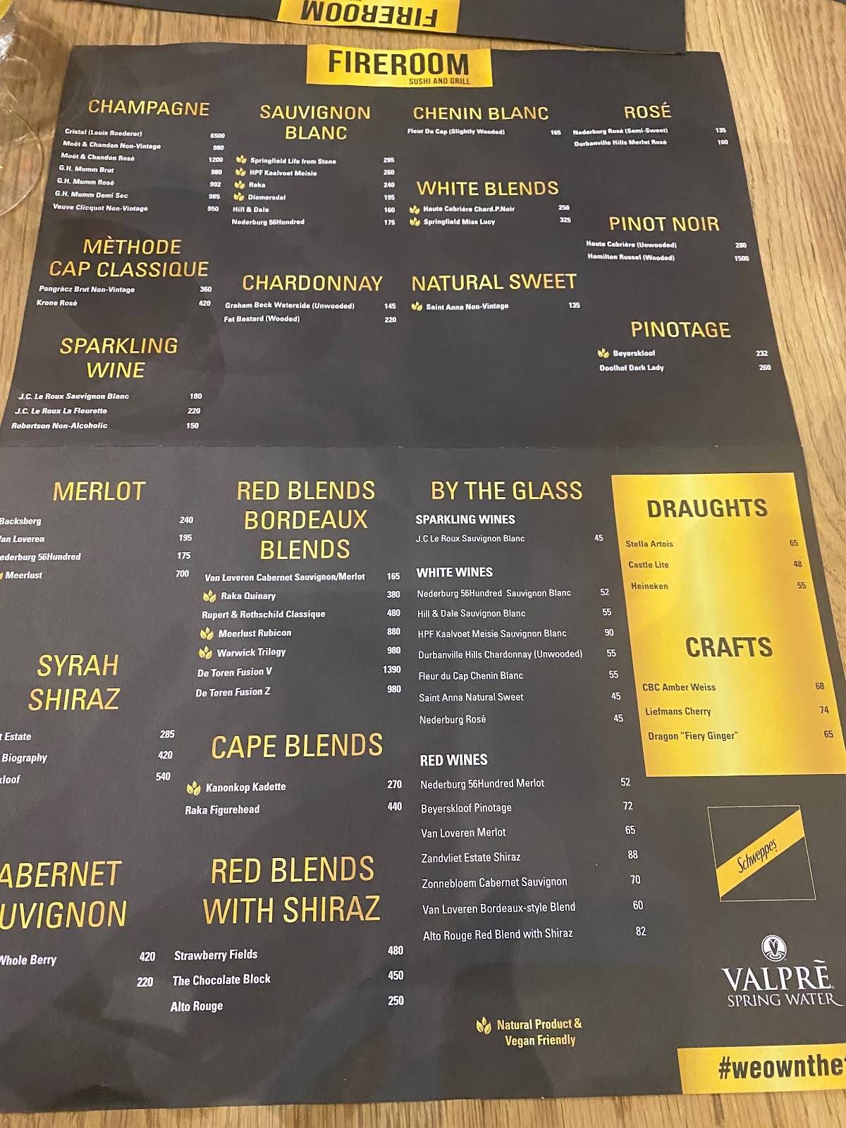 Menu at Fireroom Montecasino restaurant, Randburg, no. 64 Montecasino ...