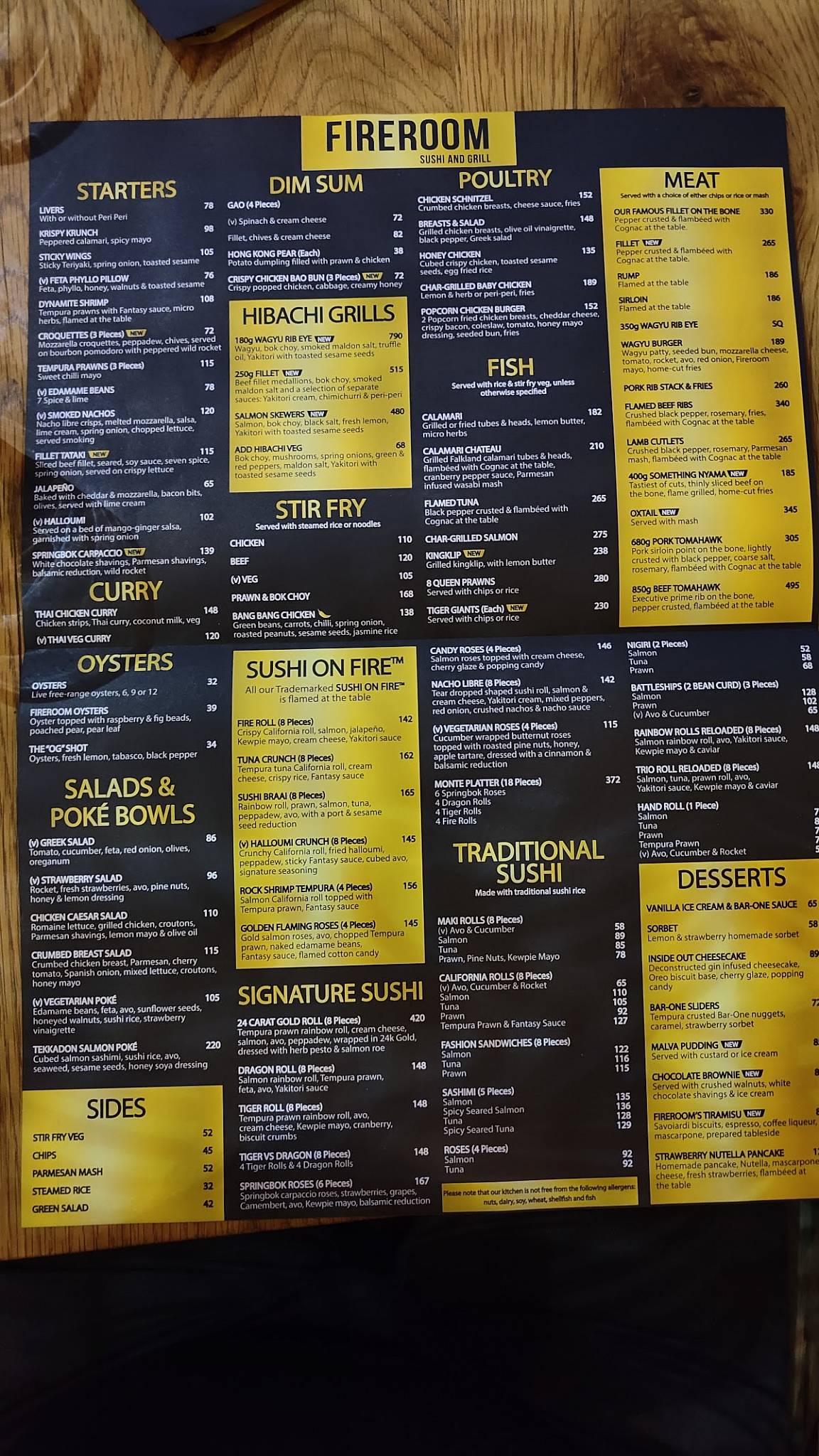 Menu at Fireroom Montecasino restaurant, Randburg, no. 64 Montecasino ...