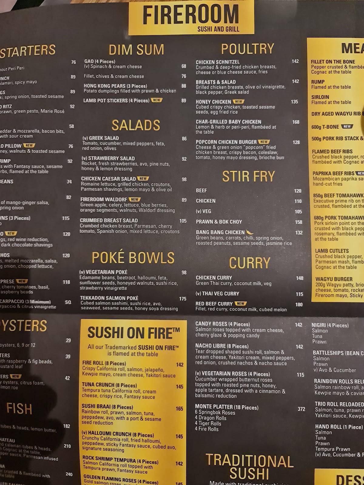 Menu at Fireroom Montecasino restaurant, Randburg, no. 64 Montecasino ...