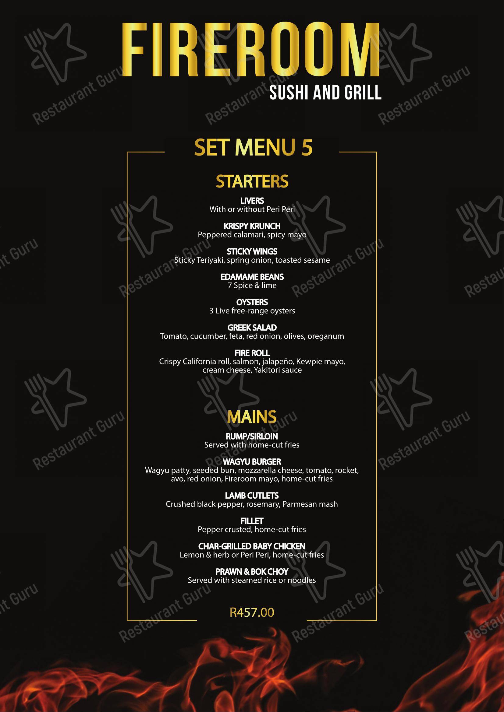 Menu at Fireroom Montecasino restaurant, Randburg, no. 64 Montecasino ...