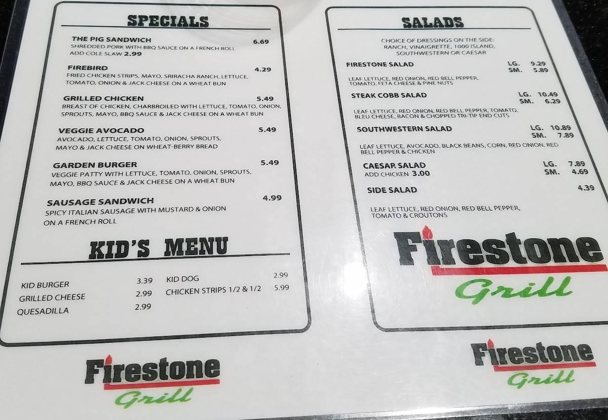 Menu at Firestone Grill pub & bar, Bakersfield, California Ave