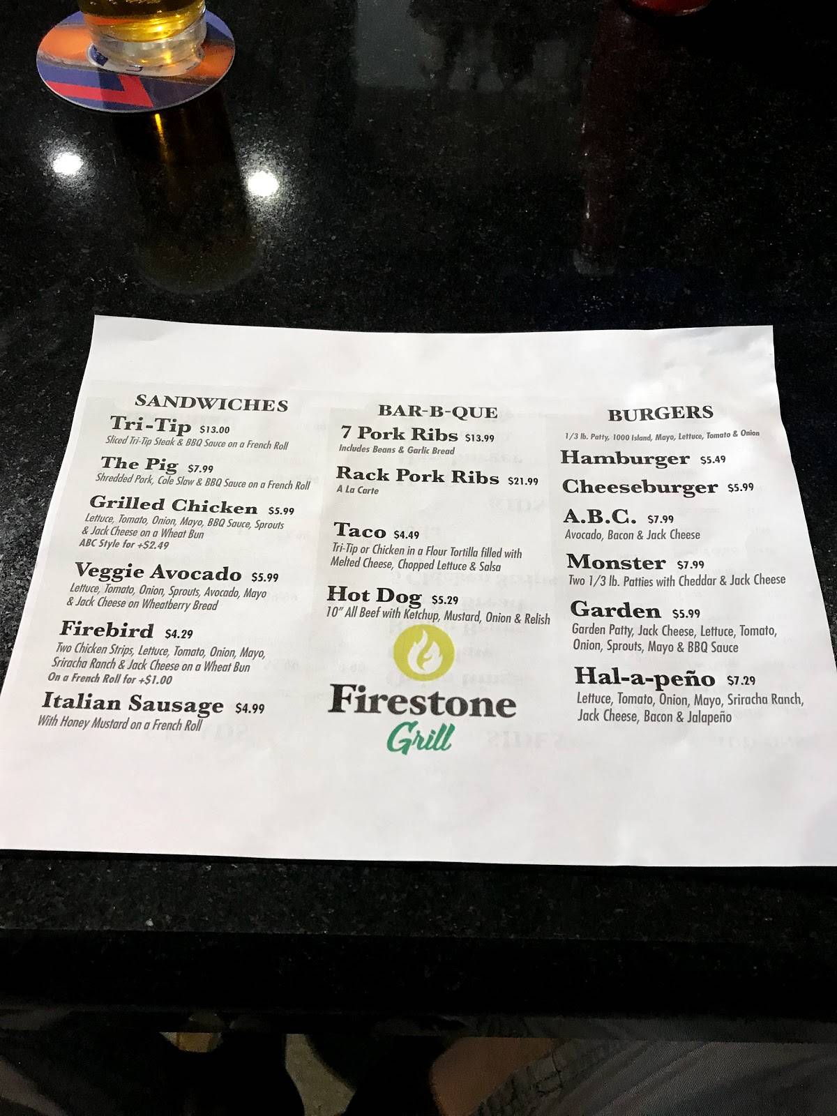 Menu at Firestone Grill pub & bar, Bakersfield, California Ave