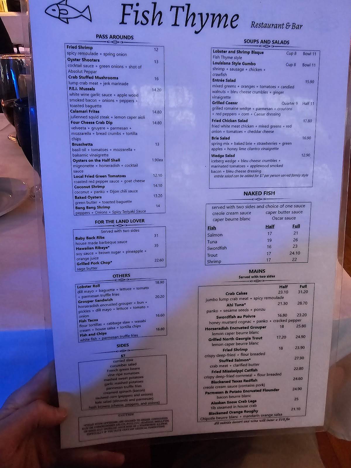 Menu at Fish Thyme Restaurant & Bar, Acworth