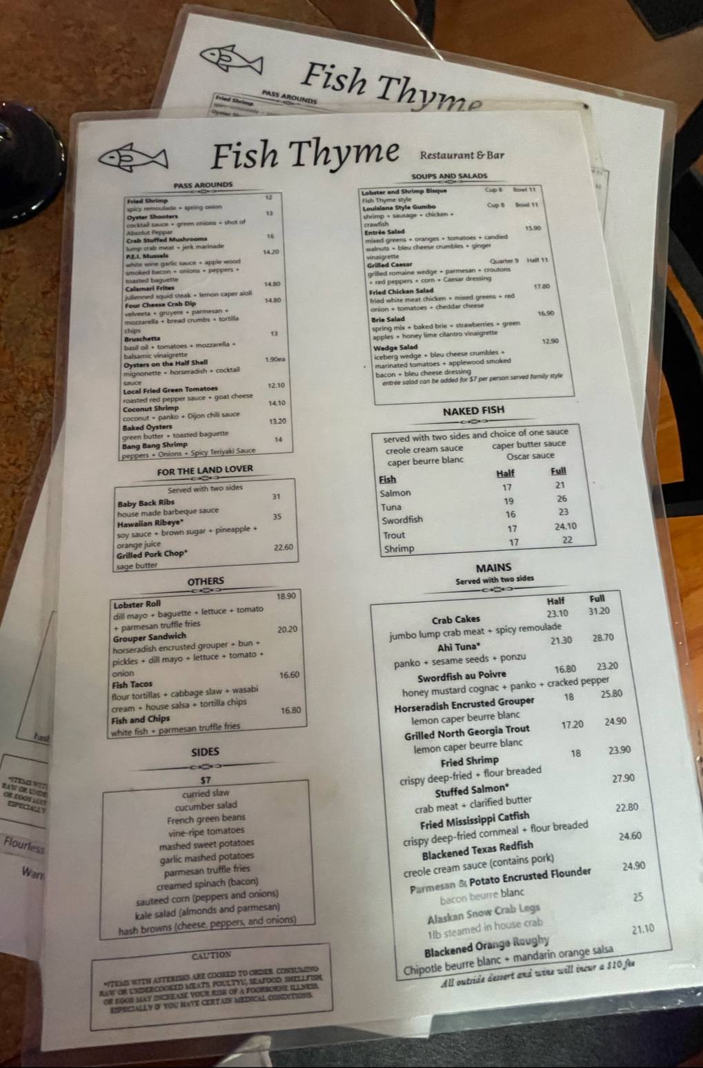 Menu at Fish Thyme Restaurant & Bar, Acworth
