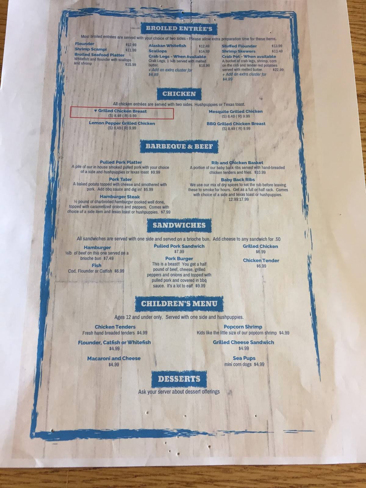 Menu at Fishtales restaurant, Norton