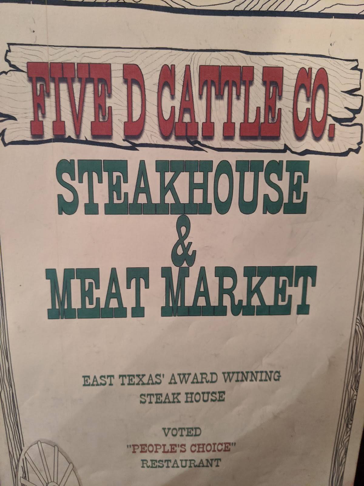 Menu at Five D Cattle Company Steak House & Meat Market steakhouse, Avinger