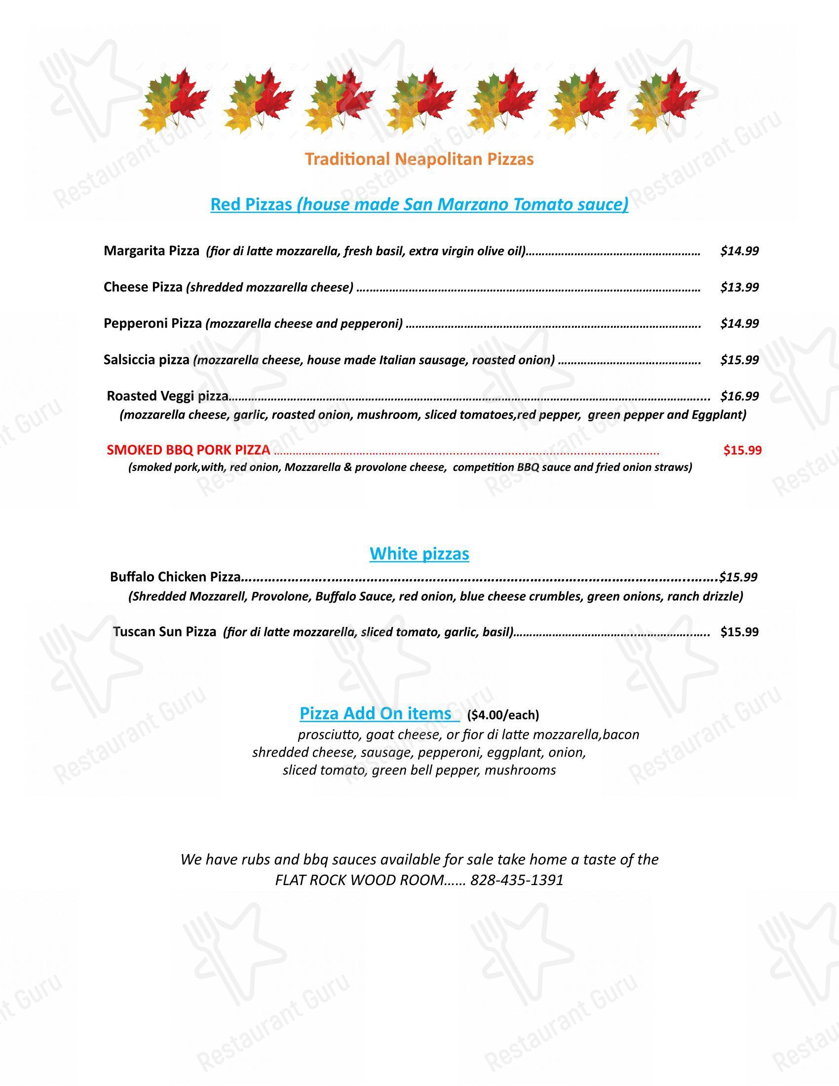 Menu at Flat Rock Wood Room BBQ, Hendersonville