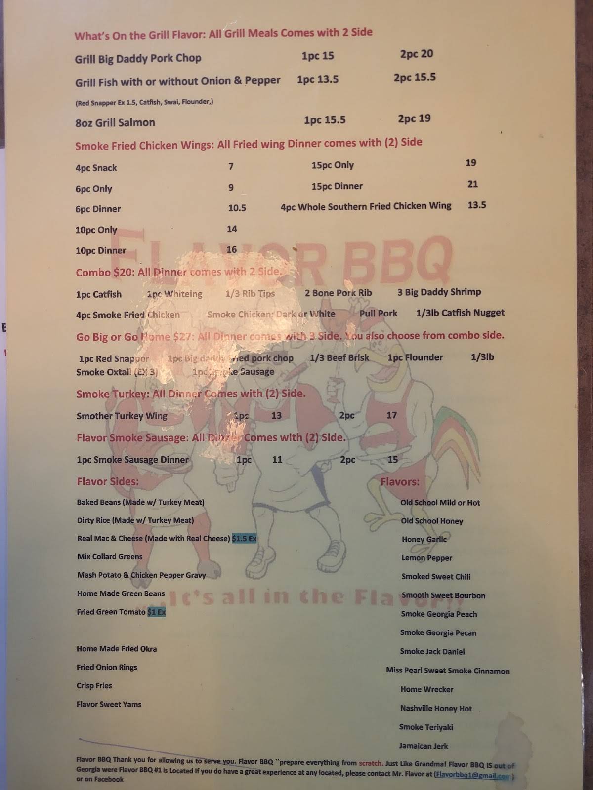 Menu at Flavor BBQ, Fort Pierce