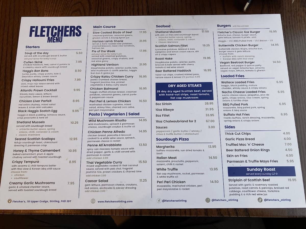 Menu at Fletcher’s - Restaurant, Bar & Rooms, Stirling