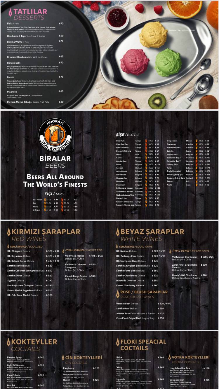Menu at Floki akbatı, Istanbul