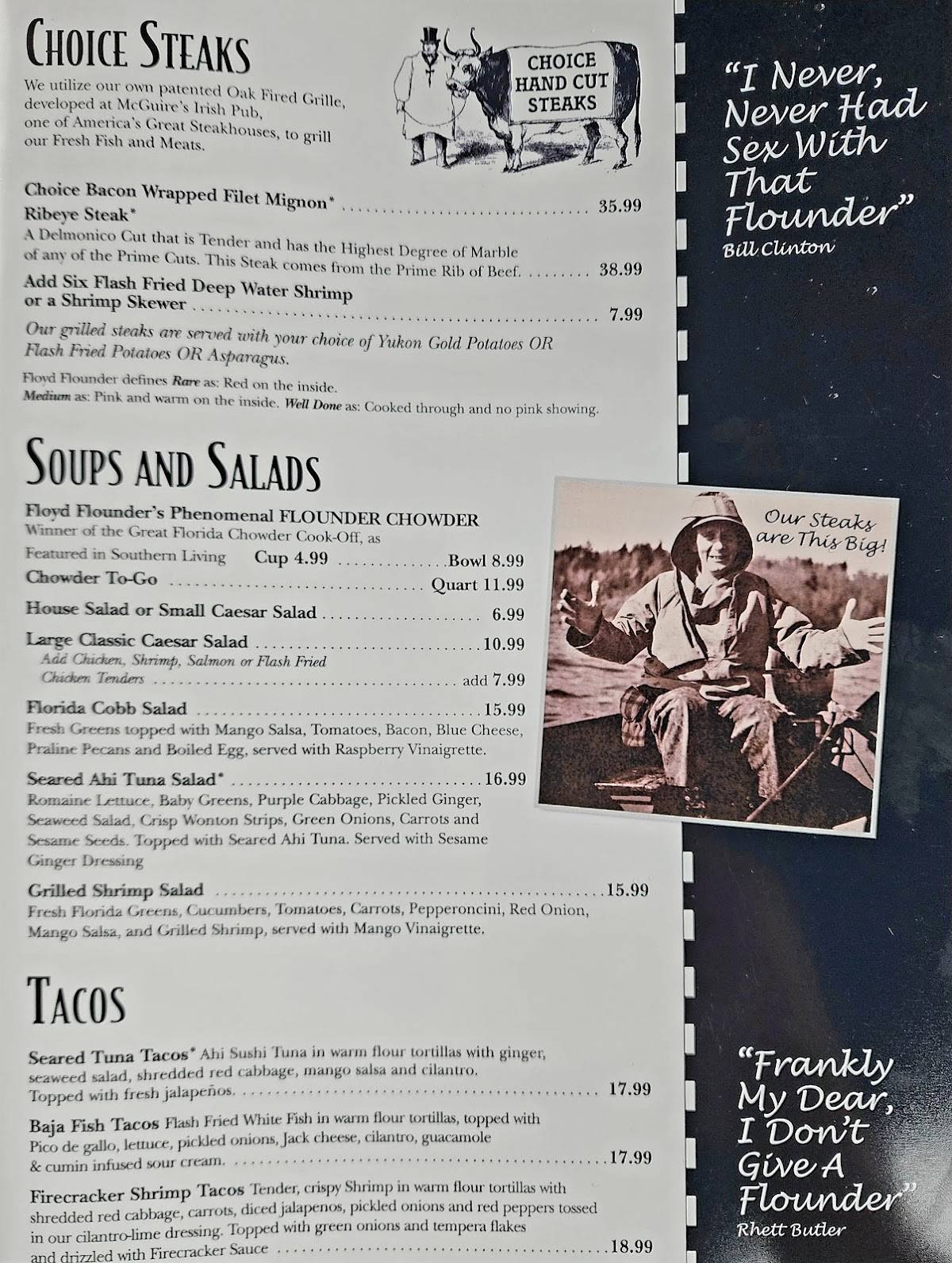 Menu at Flounder's Chowder House pub & bar, Pensacola Beach
