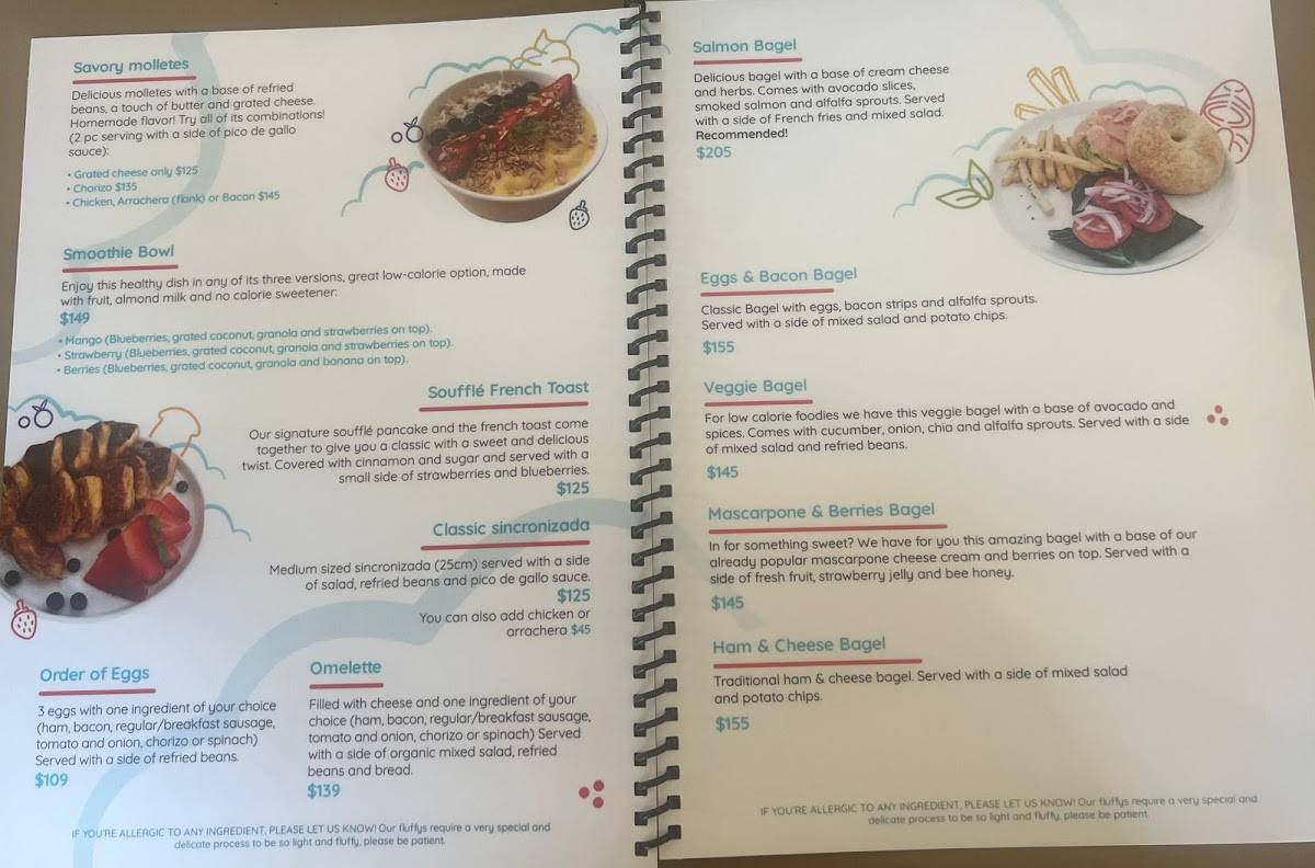Menu at Fluffy's - Versalles restaurant, Puerto Vallarta