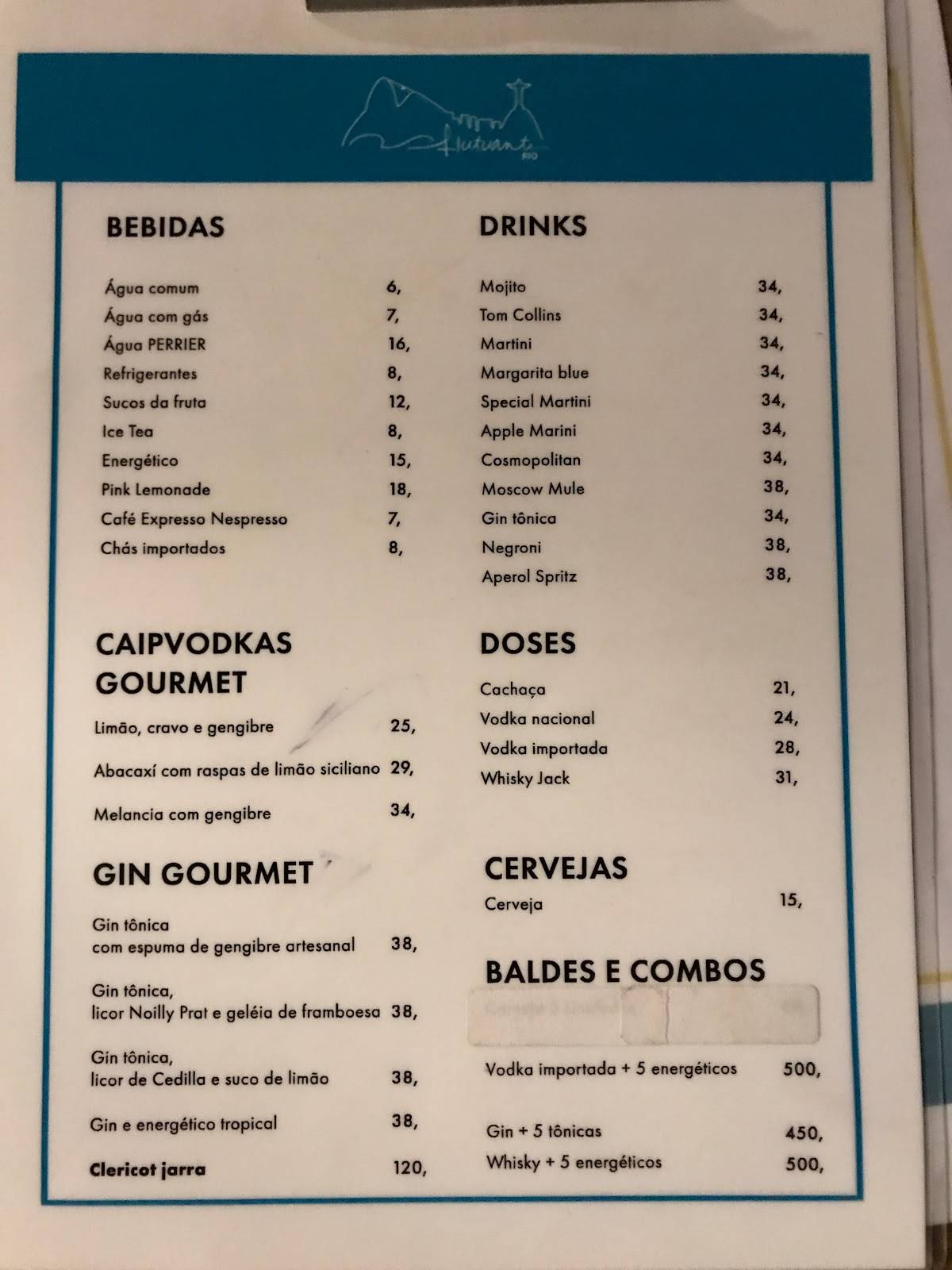 Menu em Flutuante Rio restaurante, Rio de Janeiro