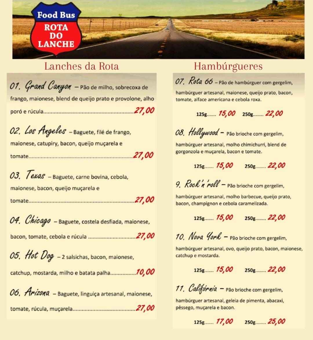 Menu em Food Bus Rota do Lanche Araras restaurante, Araras