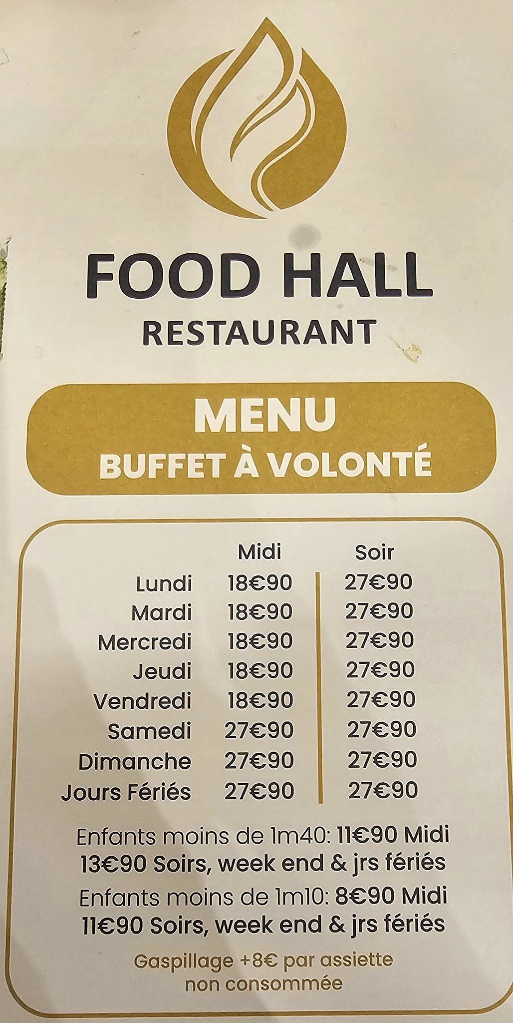Menu au Food Hall restaurant, Augny