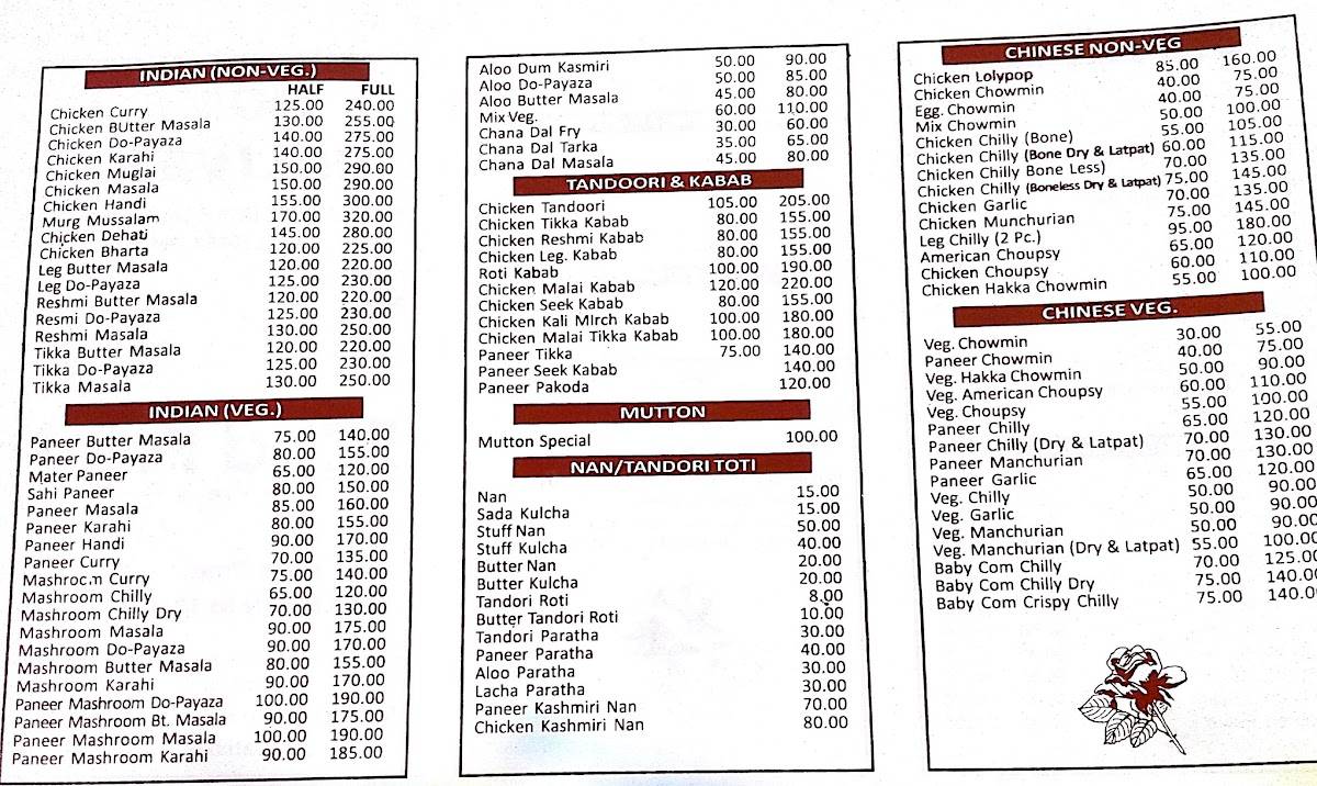 Menu at Food Point, Patna