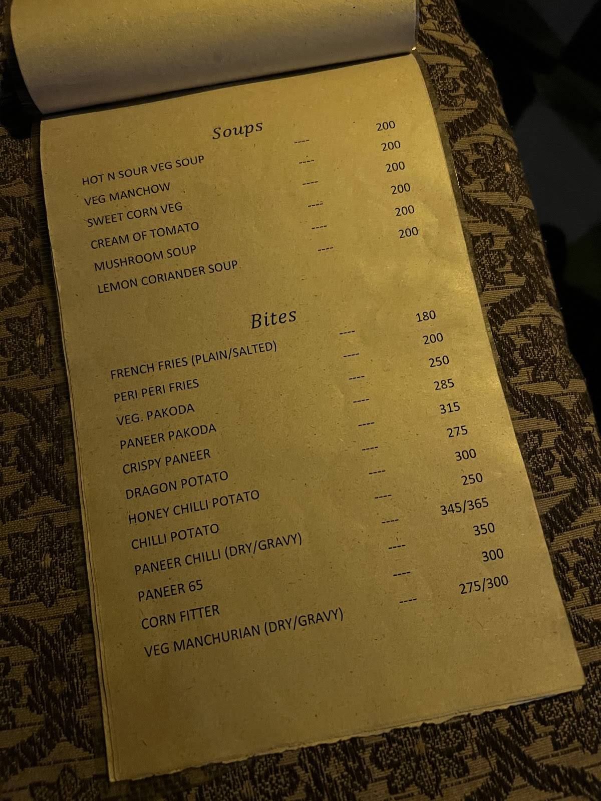 Menu at Food & Forest, Pushkar