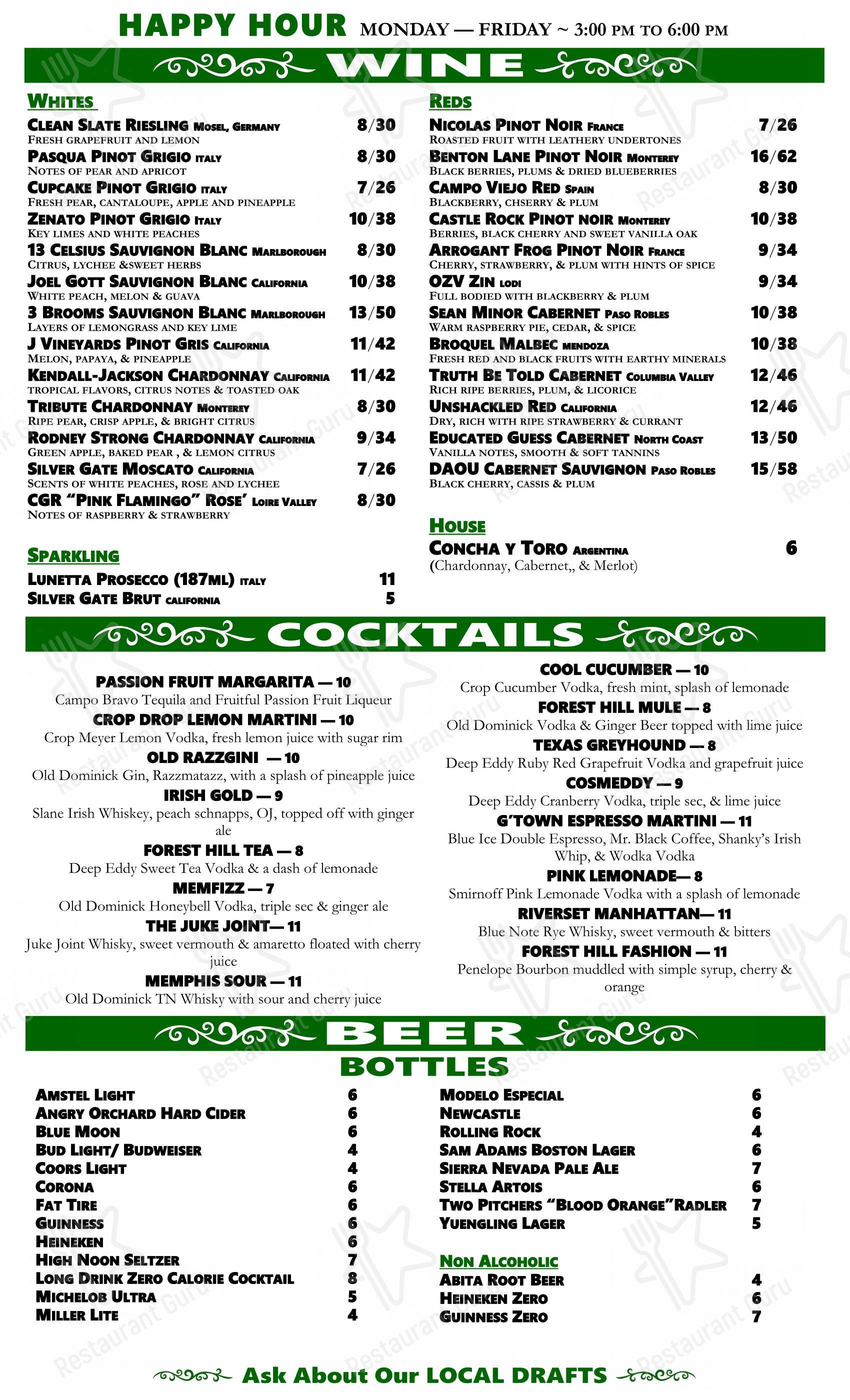 Menu at Forest Hill Grill restaurant, Germantown