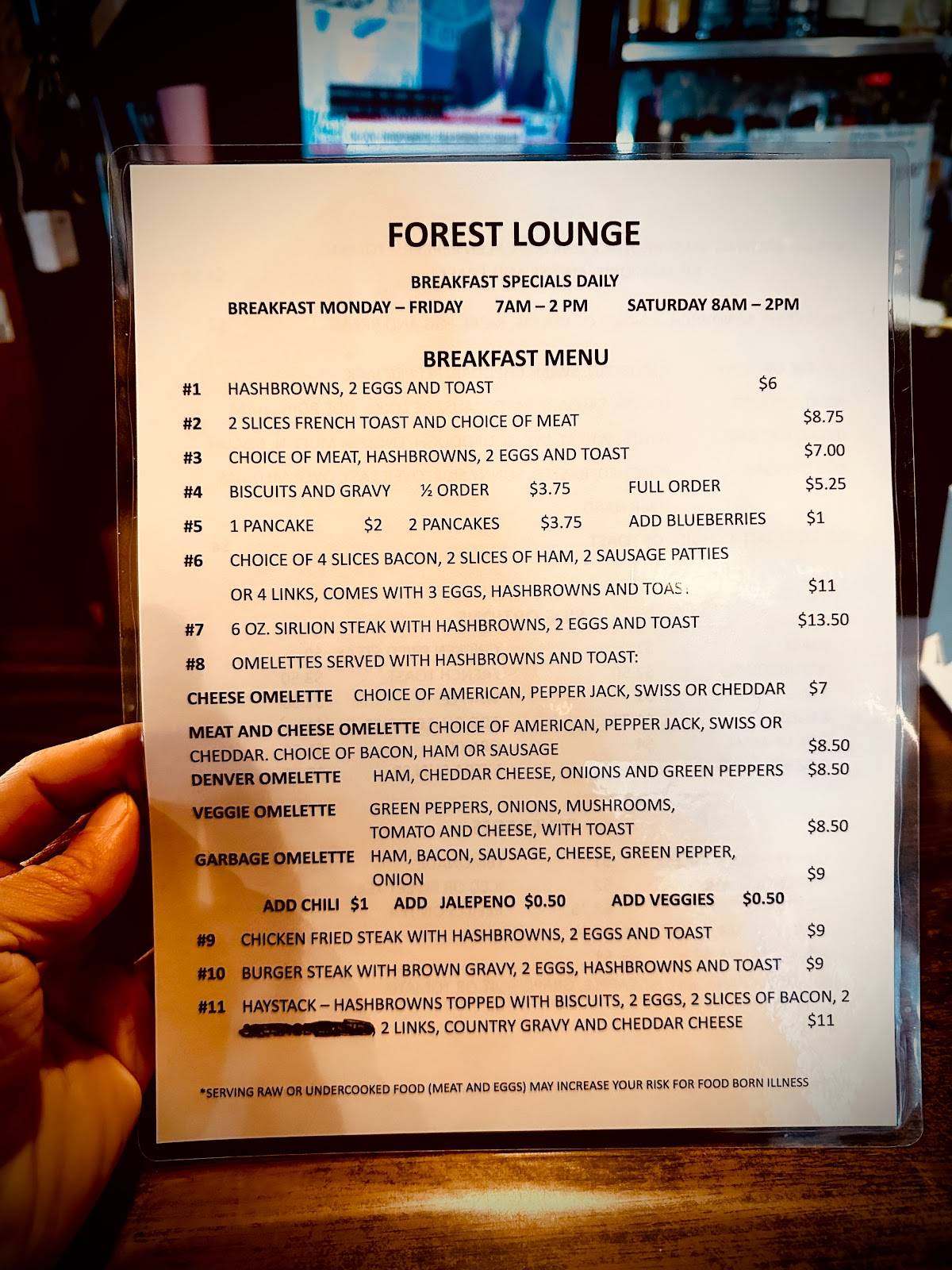 Menu at Forest Lounge pub & bar, Missoula