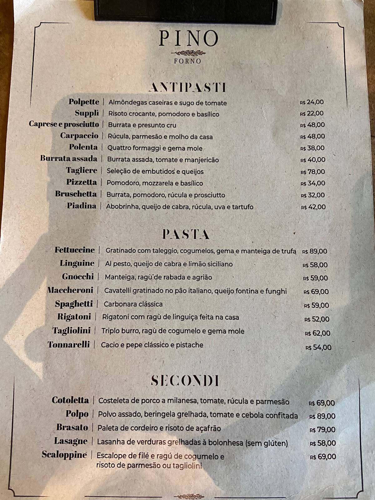Menu em Forno da Pino restaurante, São Paulo