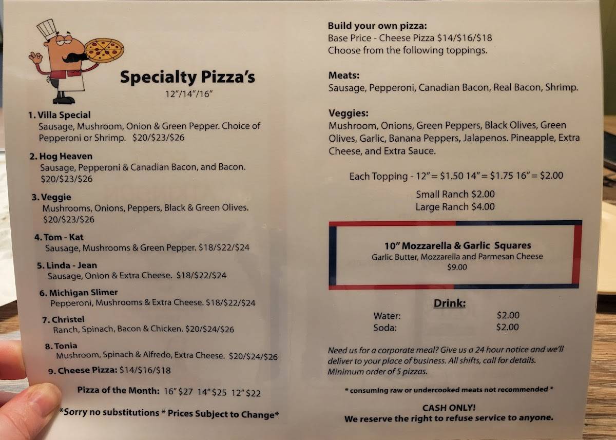 Menu at Pizza Villa pizzeria, Fort Atkinson