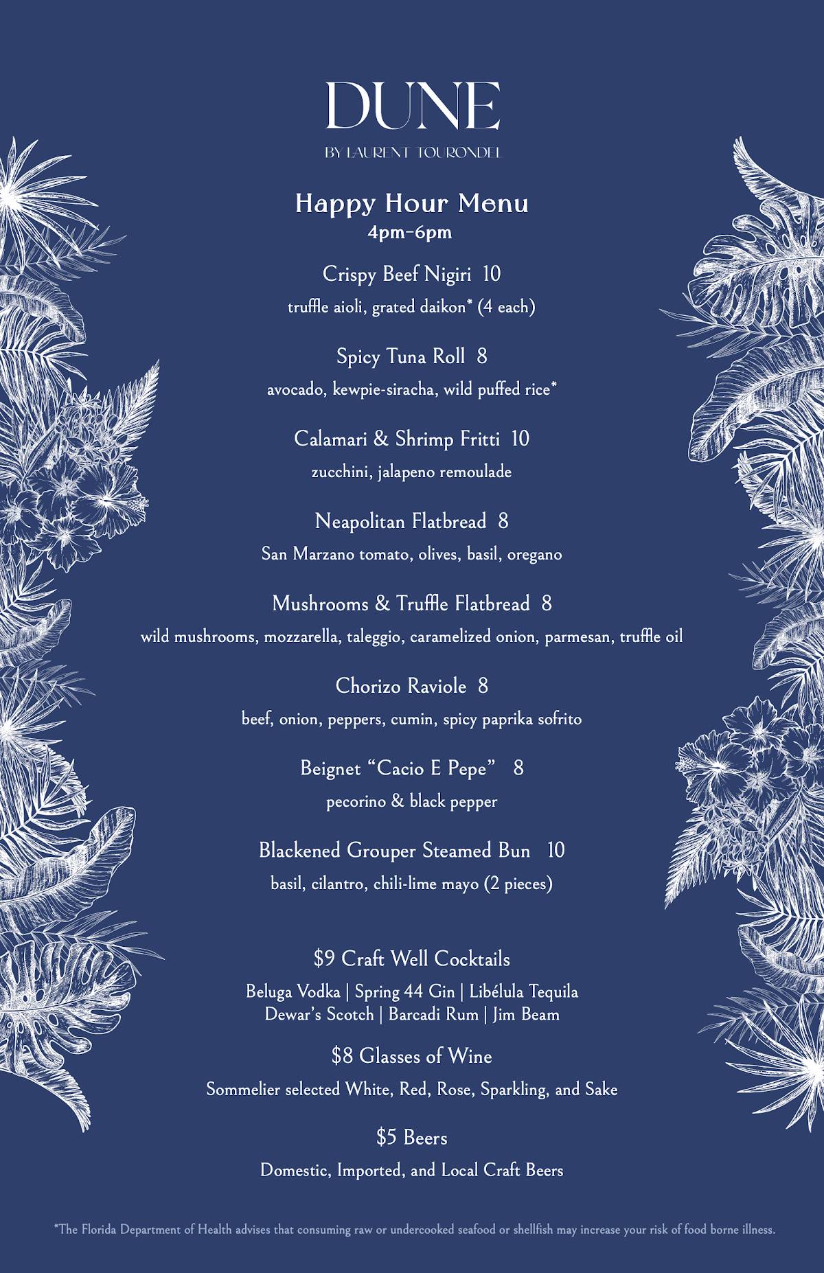 Menu at DUNE by Laurent Tourondel steakhouse, Fort Lauderdale