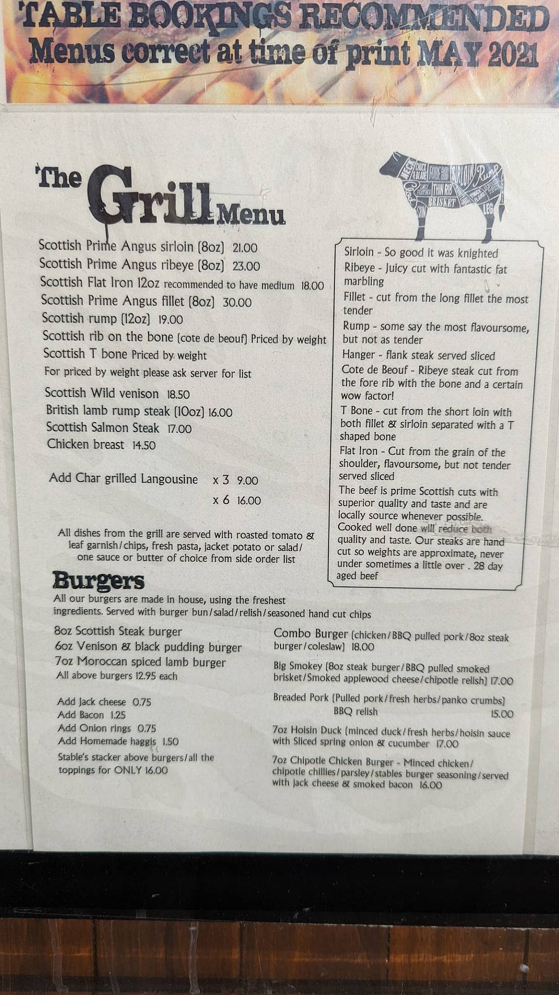 Menu at The Stables Restaurant & Grill, Fort William, Fort William