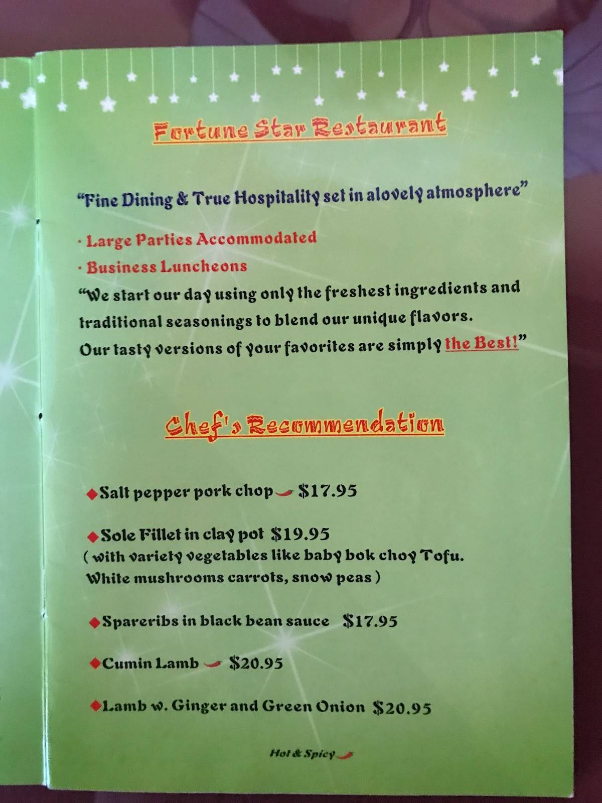 Menu at Fortune Star Chinese Restaurant, Sequim