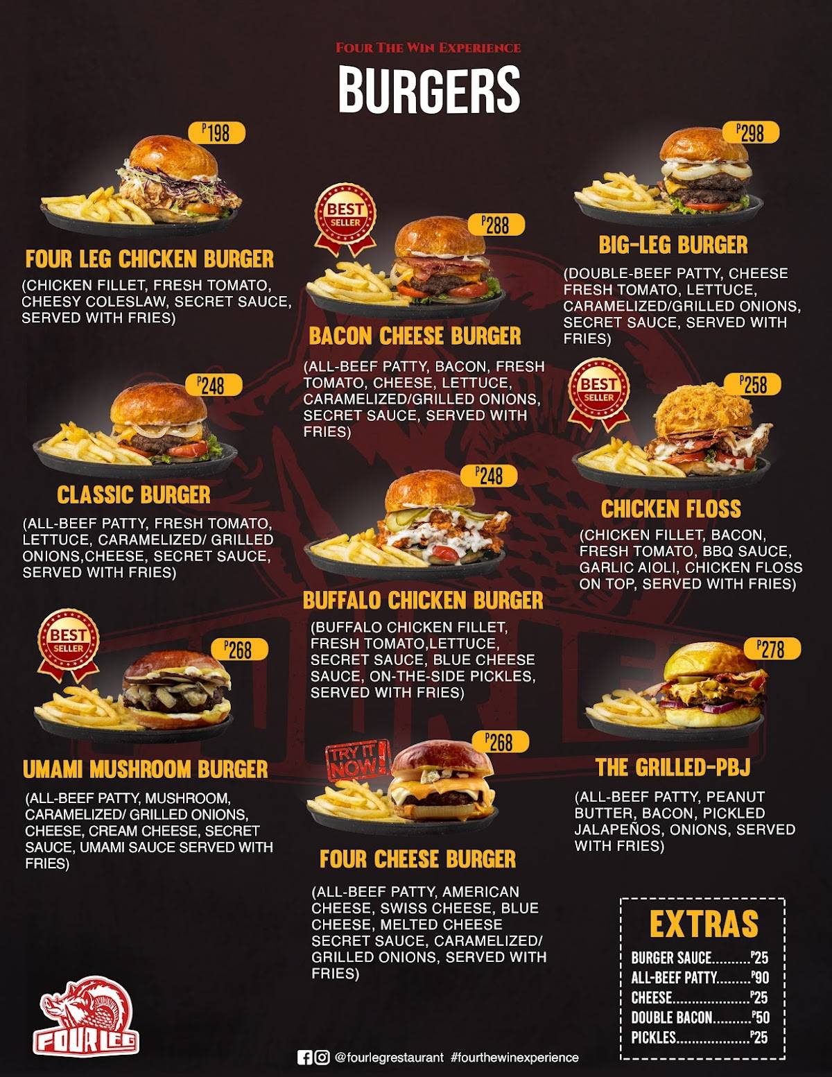 Carta de Four Leg Restaurant, Pasig