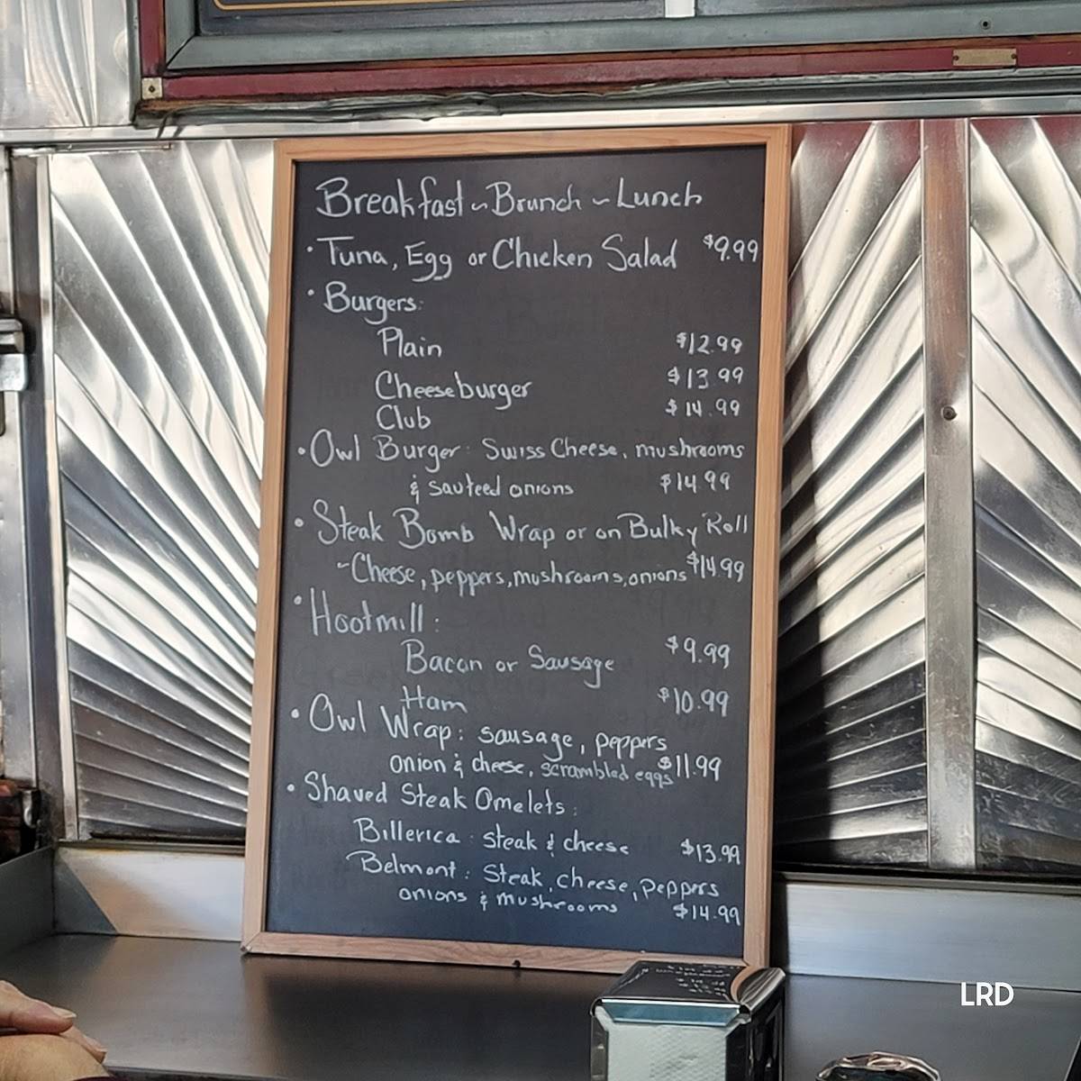 Menu at Four Sisters Owl Diner restaurant, Lowell