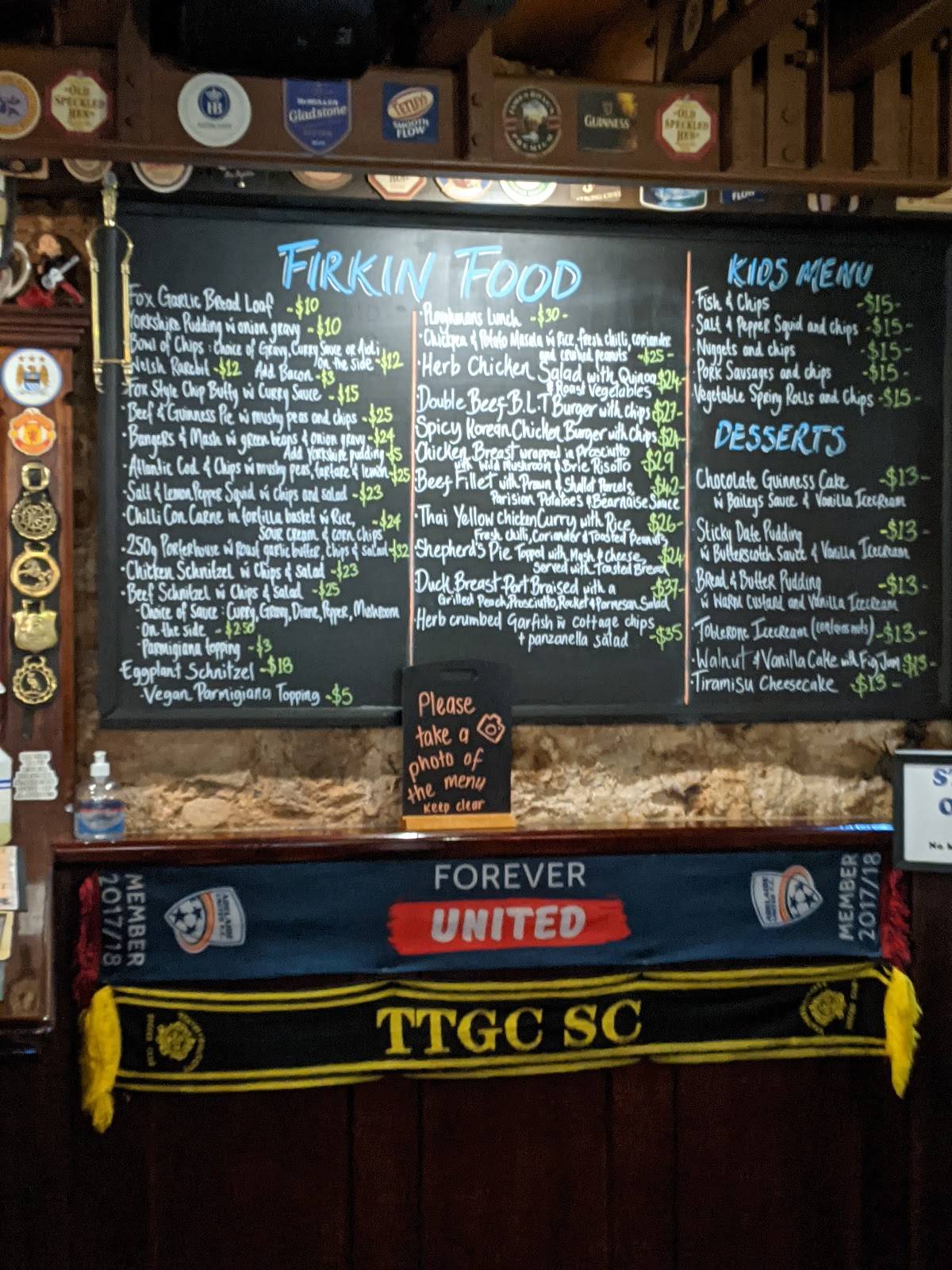 Menu at Fox & Firkin English Pub, Tea Tree Gully