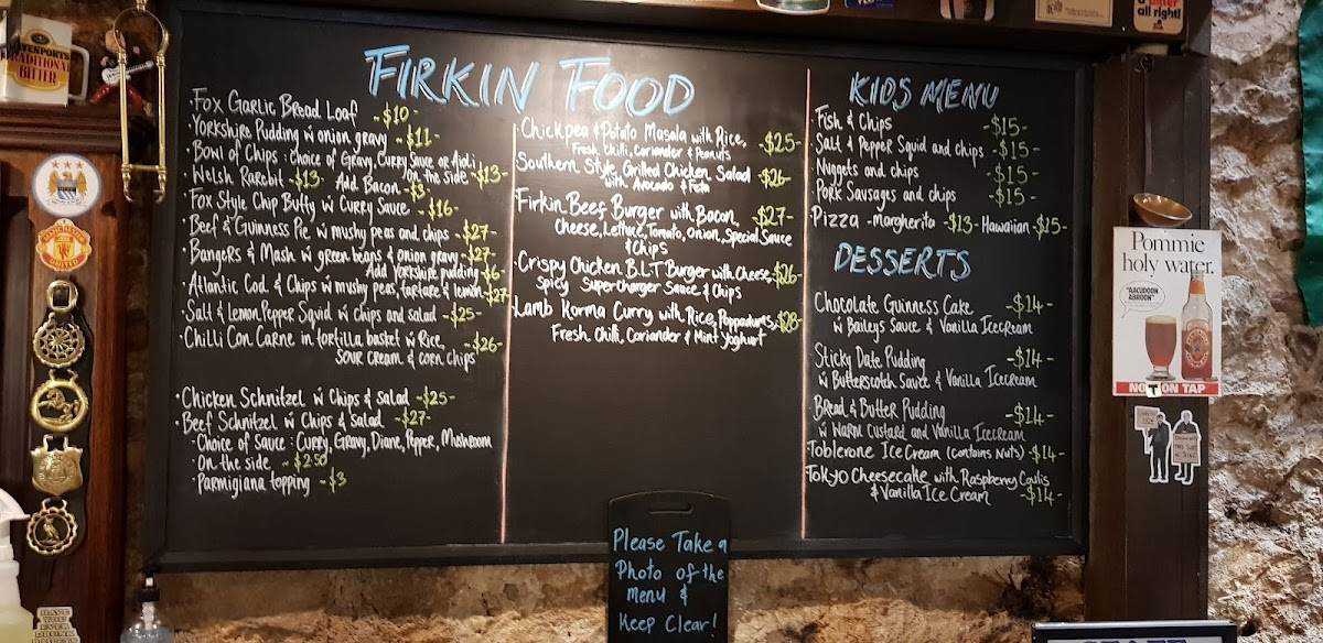 Menu at Fox & Firkin English Pub, Tea Tree Gully