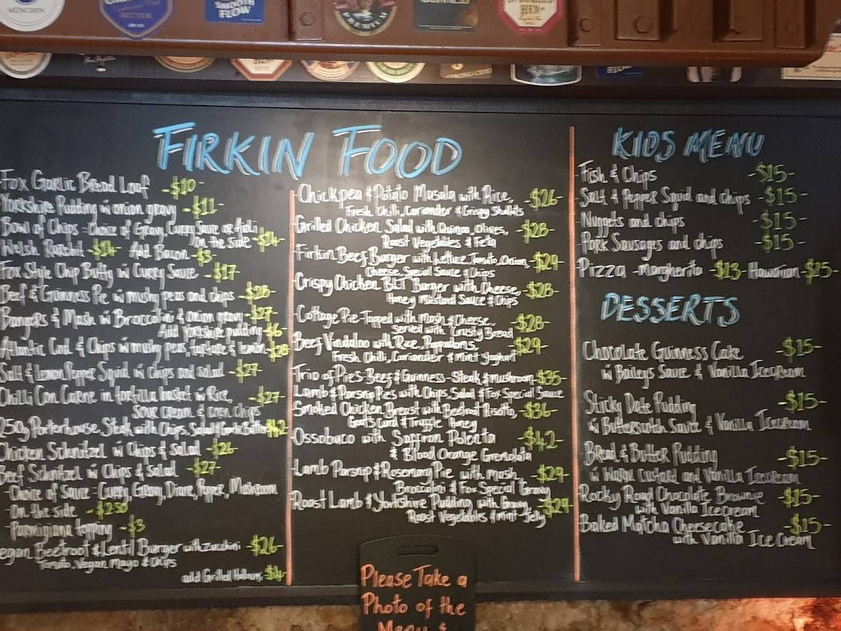 Menu at Fox & Firkin English Pub, Tea Tree Gully