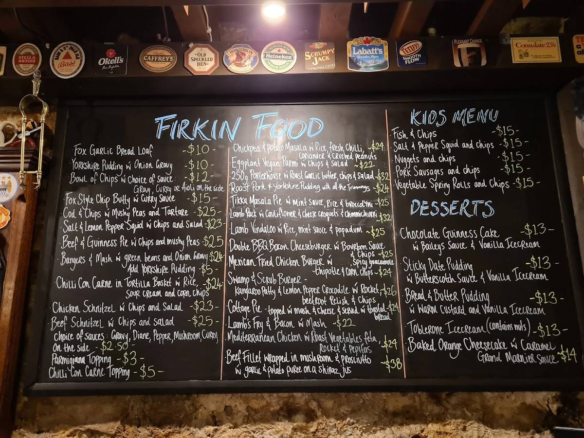 Menu at Fox & Firkin English Pub, Tea Tree Gully
