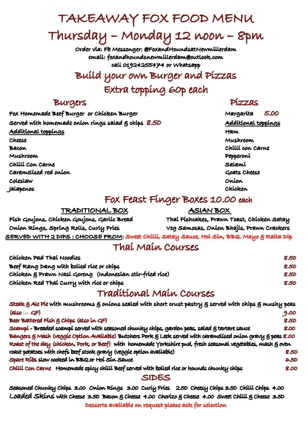 Menu at Fox & Hounds pub & bar, Wakefield