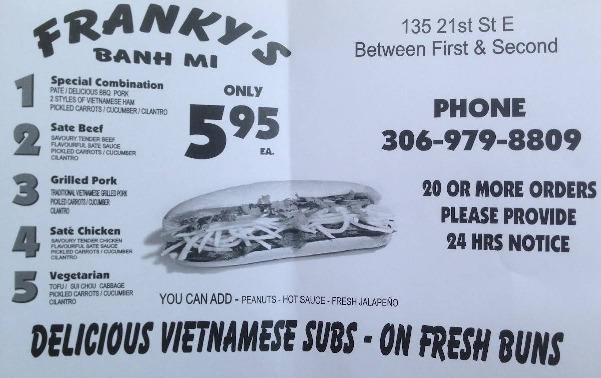 Menu at Franky's Banh Mi restaurant, Saskatoon, 133 21st St E